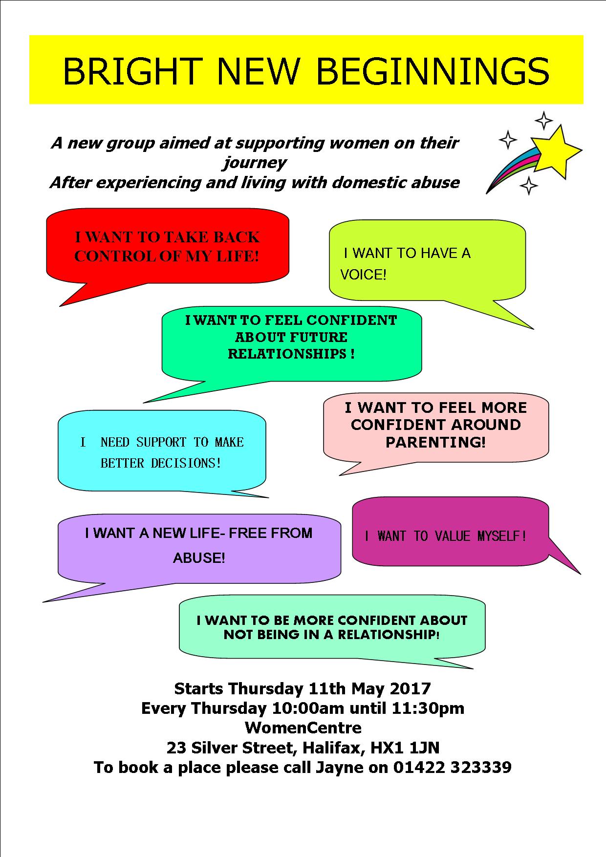 Bright New Beginnings poster | WomenCentre Calderdale and Kirklees
